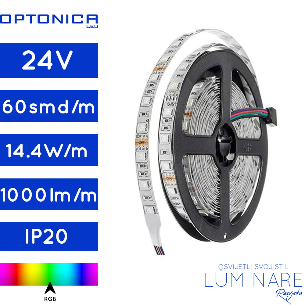 RGB LED TRAKA 5050 24V 14.4W 60SMD/m IP20 5m - LUMINARE Rasvjeta