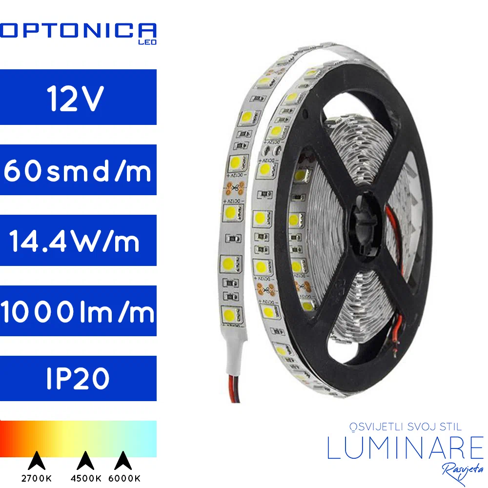 LED TRAKA 5050 12V 14.4W 60SMD/m IP20 5m - LUMINARE Rasvjeta