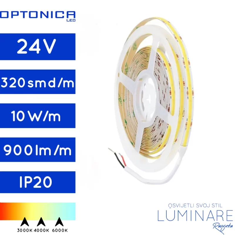 LED TRAKA COB 24V 10W 320SMD/m IP20 5m - LUMINARE Rasvjeta