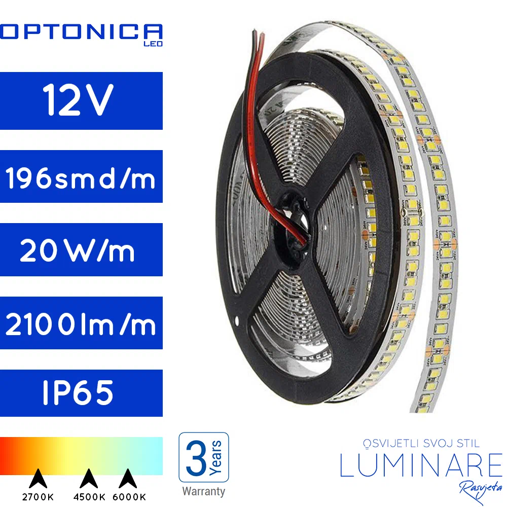 LED TRAKA 2835 12V 20W 196SMD/m IP65 5m PREMIUM - LUMINARE Rasvjeta